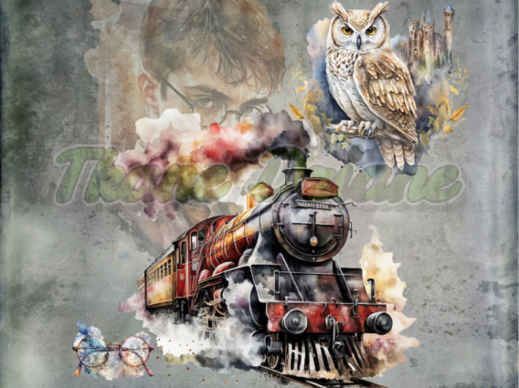 TkaneDziane.pl > PANEL DRUKOWANY SZKOŁA MAGÓW POCIĄG I SOWA TŁO PASTEL ...